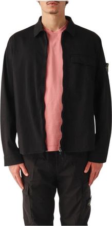 Stone Island Homme, Vestes, Noir, Taille: XL Surchemise en satin de coton stretch