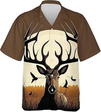 Keephen For&ecirc;t Cerf Chemises Hawaiiennes Impression 3D Chemise &agrave; Boutons pour Femmes Hommes Manches Courtes Plage Chemise Aloha