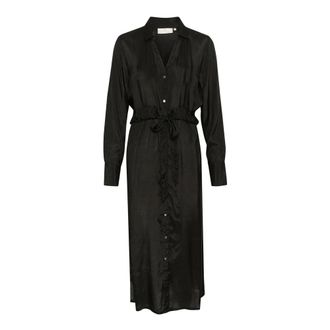 Kaffe Schwarzes tiefes Hemdkleid mit G&uuml;rtel - - Dresses - Damen - Schwarzk - S