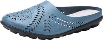 Generic Chaussures dété 2026 pour femme avec fond en cuir de couleur unie et creux - Tête ronde - Le Fu Lazy People - Demi-pantoufles, bleu ciel, 38.5 EU