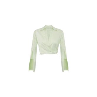 Elisabetta Franchi Satin gerafftes cropped Shirt - - Blouses & Shirts - Damen - Gr&uuml;n - L
