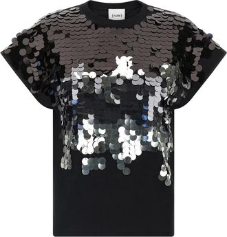 Nude Nude, Femme, Tops, Noir, Taille: 40 FR T-shirt en coton avec application de sequins