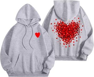 Generic Sweat &agrave; capuche &agrave; manches longues pour la Saint-Valentin 2026 pour femmes (4), gris, XXL