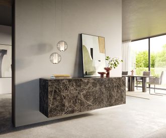 DELIFE Sideboard Cuor 180 cm Keramik Emperador Extra Lucidato Dunkelbraun 2 T&uuml;ren 3 Schubf&auml;cher Schwebend, Sideboards