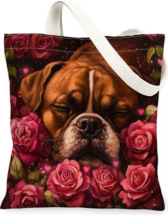 Generic Boxer Dog Sac fourre-tout en toile pour faire du shopping 33 x 38,1 cm, sac d&eacute;picerie r&eacute;utilisable pour femme, animal de compagnie, peinture, d&eacute;corati