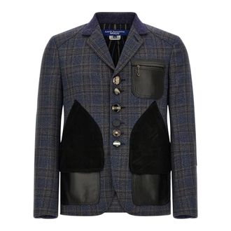 Junya Watanabe Blazer en laine &agrave; patchwork &agrave; carreaux - Homme - Vestes - Bleu - Taille: M