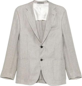 Corneliani Homme, Vestes, Gris, Taille: 2XL Veste en lin &agrave; simple boutonnage