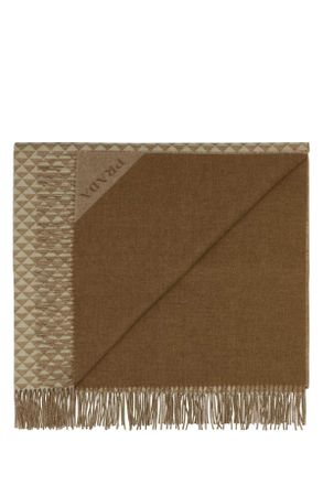 Prada Unisex Wool Blend Symbole Jacquard Shawl Beige
