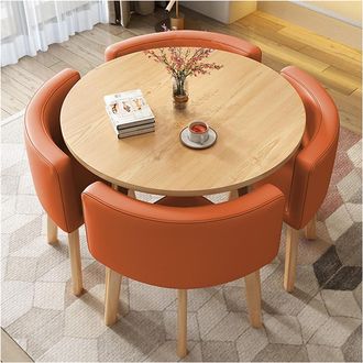 Generic Esstisch mit 4 St&uuml;hlen, modernes rundes Tisch-St&uuml;hle-Set, Balkon-Wohnzimmer-Esstisch, wasserdicht und Anti-Macchia, for kleine R&auml;ume(2)