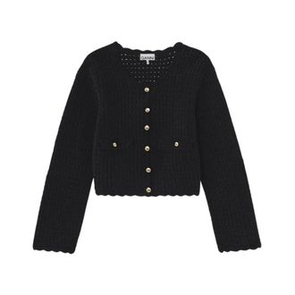 Ganni Femme, Pulls, Noir, Taille: 40 FR Chenille Crochet Cardigan