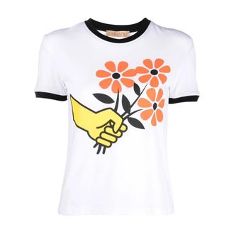 Cormio Jersey-T-Shirt mit Blumenprint - - Tops - Damen - Wei&szlig; - XS