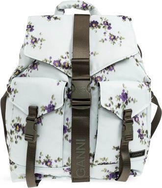 Ganni Femme, Sacs, Bleu, Taille: ONE Size Floral Motif Backpack