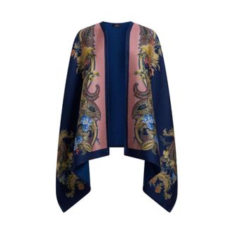 Etro Wollcape mit Paisley-Blumendruck - - Jackets - Damen - Blau - ONE SIZE