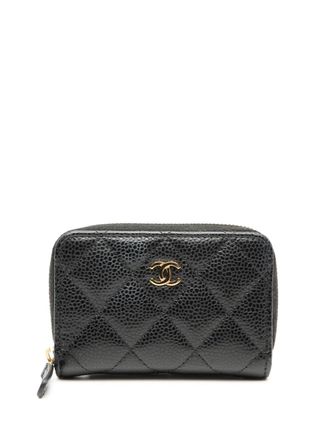 Chanel 2021-2025 CC Quilted Caviar Zip Purse coin pouch - Schwarz