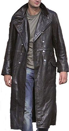 Mil-Tec Manteau dofficier en cuir, noir