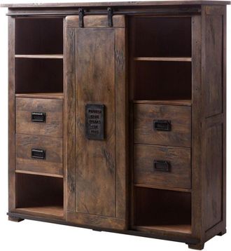 Massivmoebel24 Highboard Mango 142x45x147 braun lackiert railway 462