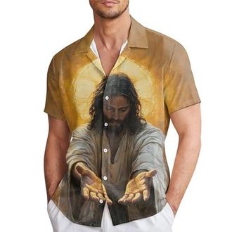 Generico Chemise avec motif et design 3D imprim&eacute; de croix, chemise unique et &eacute;l&eacute;gante, coupe confortable pour occasions d&eacute;contract&eacute;es ou formelles, or, XXXL