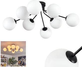 HOFSTEIN Deckenleuchte Gastor, Deckenlampe aus Metall/Glas in Schwarz/Wei&szlig;, Leuchte im modernen Design mit Schirmen aus Glas (&Oslash; 15 cm), 8 x E14, ohne Leuchtmit