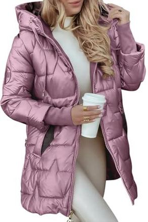 Minetom Manteau Femme Hiver Veste Matelass&eacute;e Parka Chaud Blouson Zipp&eacute; Manteaux &Agrave; Capuche Doudoune Mi Longue Jacket Casual Outercoat Avec Poches A Rose XXL