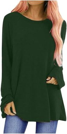 Generic Chemises &agrave; manches longues pour femme - Chemisier d&eacute;contract&eacute; &agrave; col en V - Col rond - Confortable - Uni - Coupe ample - Confortable - Chemisier en cot