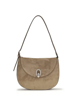 Savette Womens Hobo Shoulder Bag Taupe Calf Leather