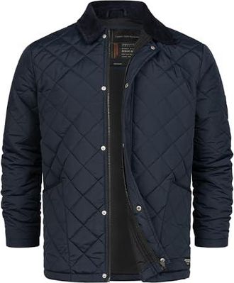 Indicode Veste matelassée INDram pour homme avec col en velours côtelé et surpiqûre en losanges - Doudoune pour homme, Sky Captain, XL