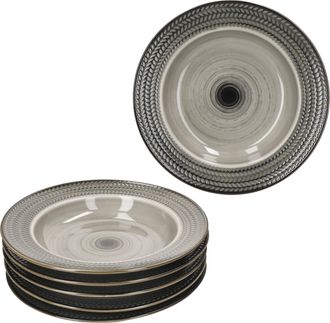 M&auml;ser Prospero 6er Set Suppenteller I 220ml I braune Porzellan-Teller mit Relief f&uuml;r 6 Personen I Tiefe Teller f&uuml;r Salat, Suppe, M&uuml;sli, Pasta & Co