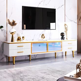 Generic TV Schrank und Couchtisch modularer Wohnraum M&ouml;belset mit Glasfront und Wellenstruktur Schubladen Medienm&ouml;bel mit gro&szlig;em Stauraum Aluminiumrahmen und 