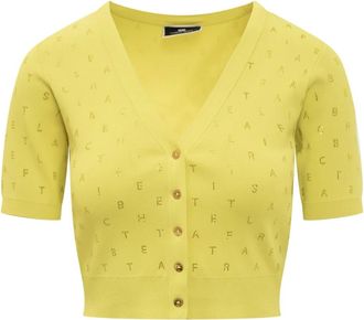 Elisabetta Franchi Femme, Pulls, Jaune, Taille: 44 FR Gilet Court Orn&eacute; de Strass