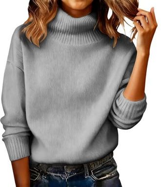 Generico Pull Femme Col roulé Hiver Pull Léger Basic Surdimensionné Doux à Manches Longues à Col Roulé Tricot Élégant Tricot Pull pour Automne Et Hiver, gris, 