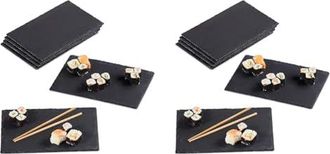 Relaxdays 30x20 cm, anthrazit Schieferplatte im 6er Set & Schieferplatte 6er Set, 26 x 16 cm, zum Servieren & Beschriften, Buffet, Servierplatte rechteckig, ant