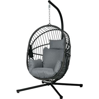 OUTSUNNY Fauteuil suspendu pliable - fauteuil de jardin suspendu avec coussin - acier noir cordage PP gris