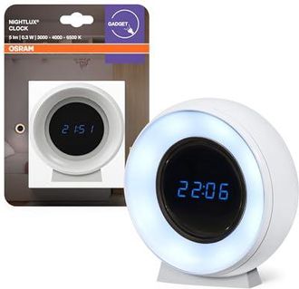 Osram NIGHTLUX Digitale Uhr & Nachtlicht mit Sensor, 0,3W, 5lm, Batterbetrieb, USB-Ladekabel, Farbwechselfunktion für weißes Licht, einfache Montage, nur fü