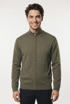 Tom Tailor Strickjacke TOM TAILOR, Herren, Gr. L, tea leaf melange, Strick, Obermaterial: 100% Baumwolle, meliert, regular fit taillenbedeckt, ohne Ausschnitt, R