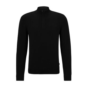 HUGO BOSS Regular Fit Pullover aus Baumwolle und Schurwolle mit verdecktem Rei&szlig;verschluss - - Knitwear - Herren - Schwarzk - M