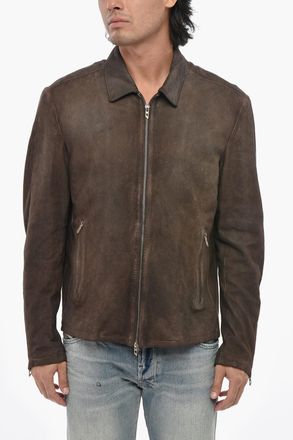Diesel Leather Jacket L-CROMBE with Zipped Sleeves Diesel