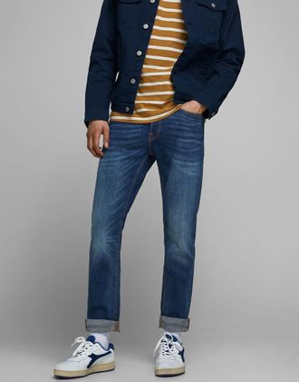 Jack & Jones Tim - Jean droit - Denim d&eacute;lav&eacute; fonc&eacute;-Bleu
