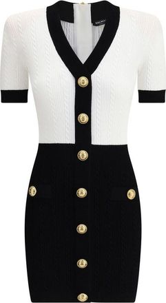 Balmain Strick-Mini Kleid mit Knopfdetails