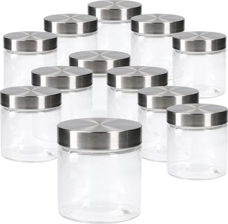 MamboCat 12tlg.-Set Vorratsglas Bera mit Edelstahldeckel Silber I Ø 11 cm I 0.8L I befüllbare Glasdosen I Runddosen I Aufbewahrungsbehälter