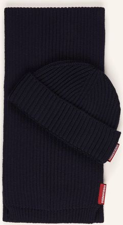 Dsquared2 Set: Schal Und Mütze Mit Geschenkbox blau