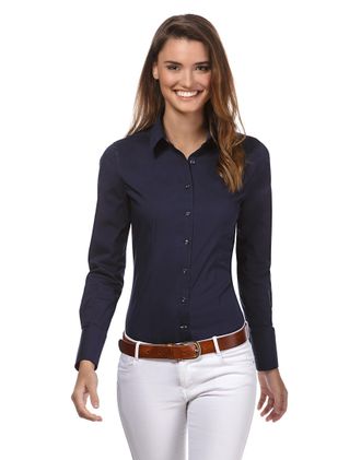 Vincenzo Boretti Damen Bluse besonders tailliert mit Stretch dunkelblau 38