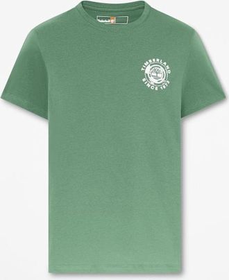 Timberland Strukturiertes All Gender Kurzarm-T-Shirt mit angerautem Logo in Dunkelgr&uuml;n, Gr&uuml;n, Gr&ouml;&szlig;e