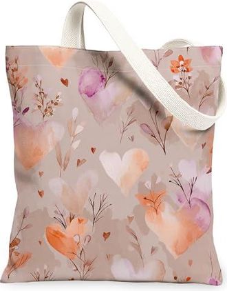 Generic Sacs fourre-tout en toile florale de Saint-Valentin, motif aquarelle romantique coeur, sacs d&eacute;picerie r&eacute;utilisables, l&eacute;gers et lavables, p&ecirc;che, 13x15 