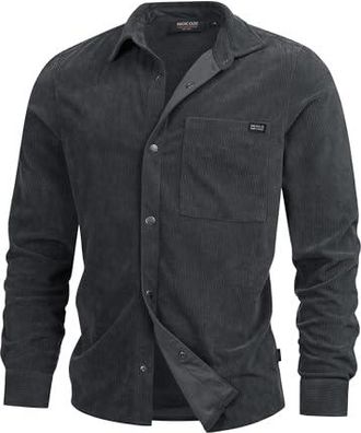 Indicode INNemoto Chemise en velours c&ocirc;tel&eacute; avec boutonni&egrave;re et col Kent | Chemise &agrave; manches longues pour homme, Raven, M