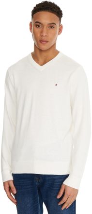 Tommy Hilfiger Herren Pullover V-Neck Regular Fit, Weiß (Ivory), 3XL