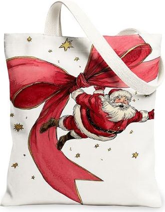 Generic Sacs fourre-tout en toile de P&egrave;re No&euml;l r&eacute;utilisables, l&eacute;gers et lavables avec bandouli&egrave;re en toile F, blanc, 13x15 Inch