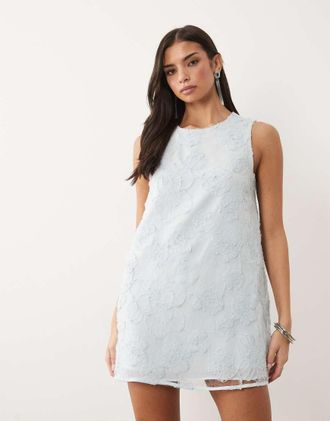 Vila Robe droite courte en jacquard fleuri - Bleu clair