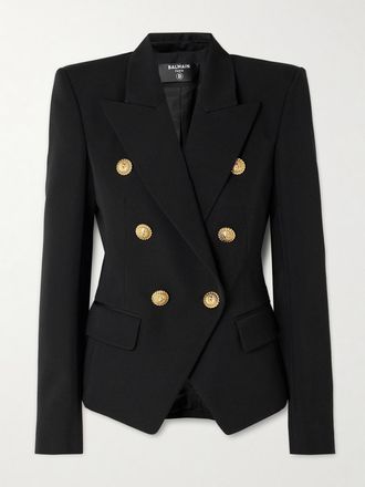 Balmain Doppelreihiger Blazer Aus Grain De Poudre Aus Wolle - Schwarz