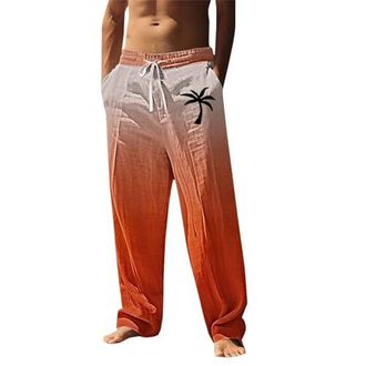 Generic Pantalon large en lin pour homme - Coupe ajust&eacute;e - Pantalon long pour homme - Pantalon d&eacute;contract&eacute; - Taille &eacute;lastique - Pantalon de plage pour homme -