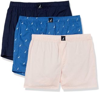 Nautica Herren-Boxershorts, Baumwolle, gewebt, dunkelblau/rosa/Segel (Peacoat/Oasis Pink/Sails Bolt Blue), Größe L, 3er-Pack